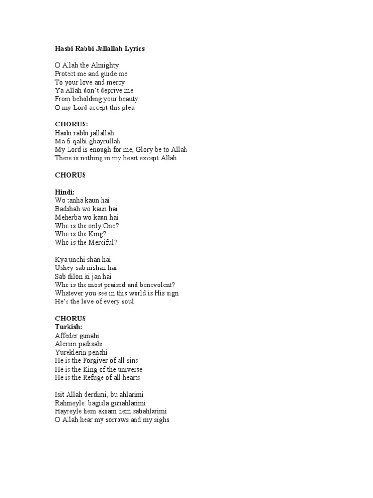 Hasbi Rabbi - Lyrics | PDF