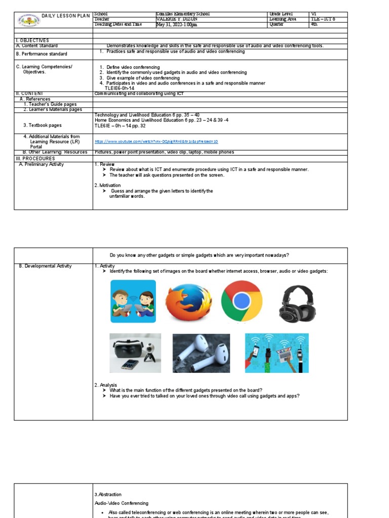 Daily Lesson Plan School: Communicating and Collaborating Using ICT ...