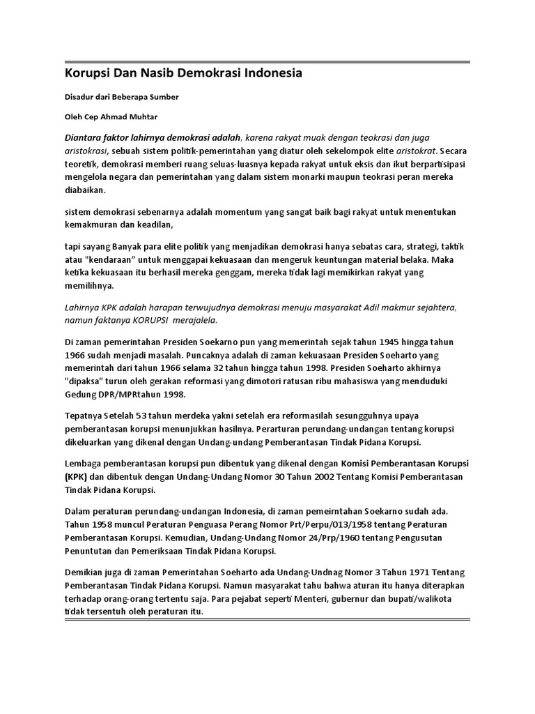 Pbak14 - Korupsi Dan Nasib Demokrasi Indonesia | PDF