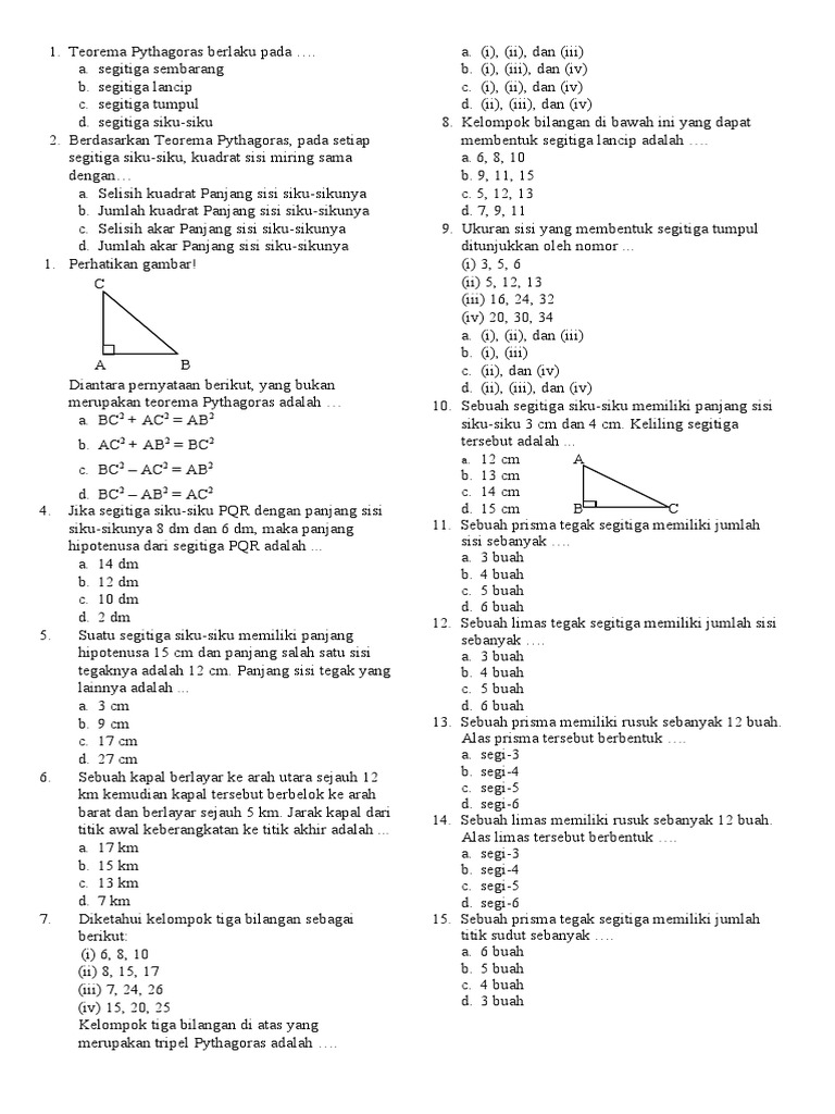 Soal Pat Matematika Kelas 8 Pgri | PDF