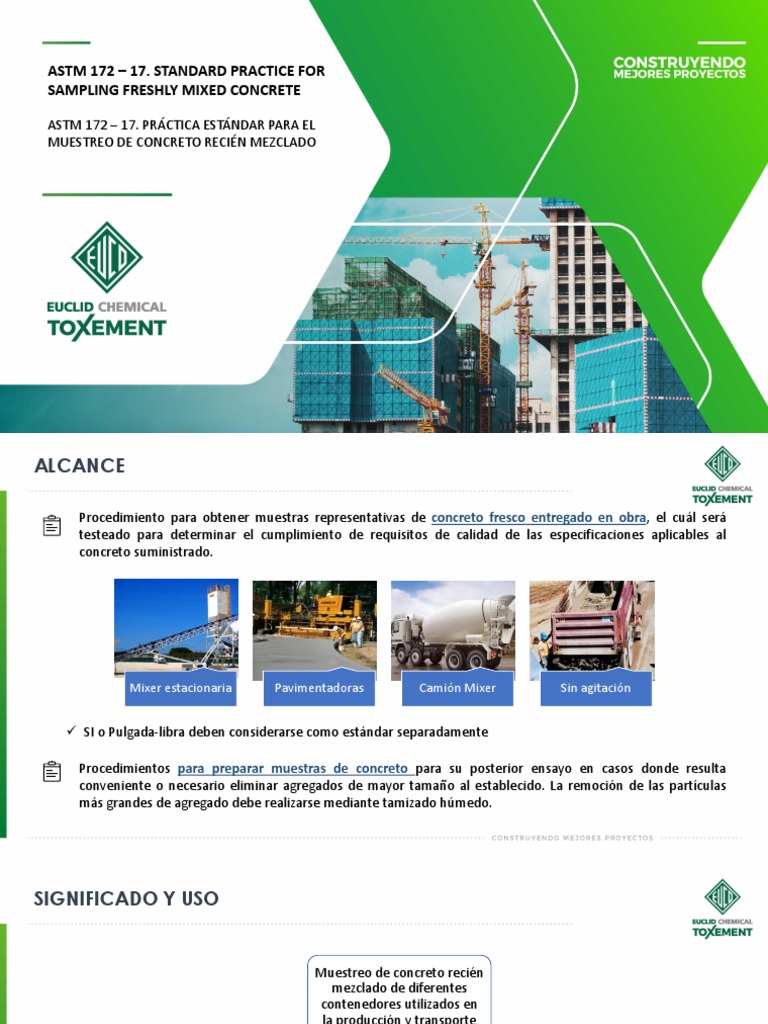 Astm 172 Procedimiento Estandar Muestreo de Concreto Recien Mezclado ...
