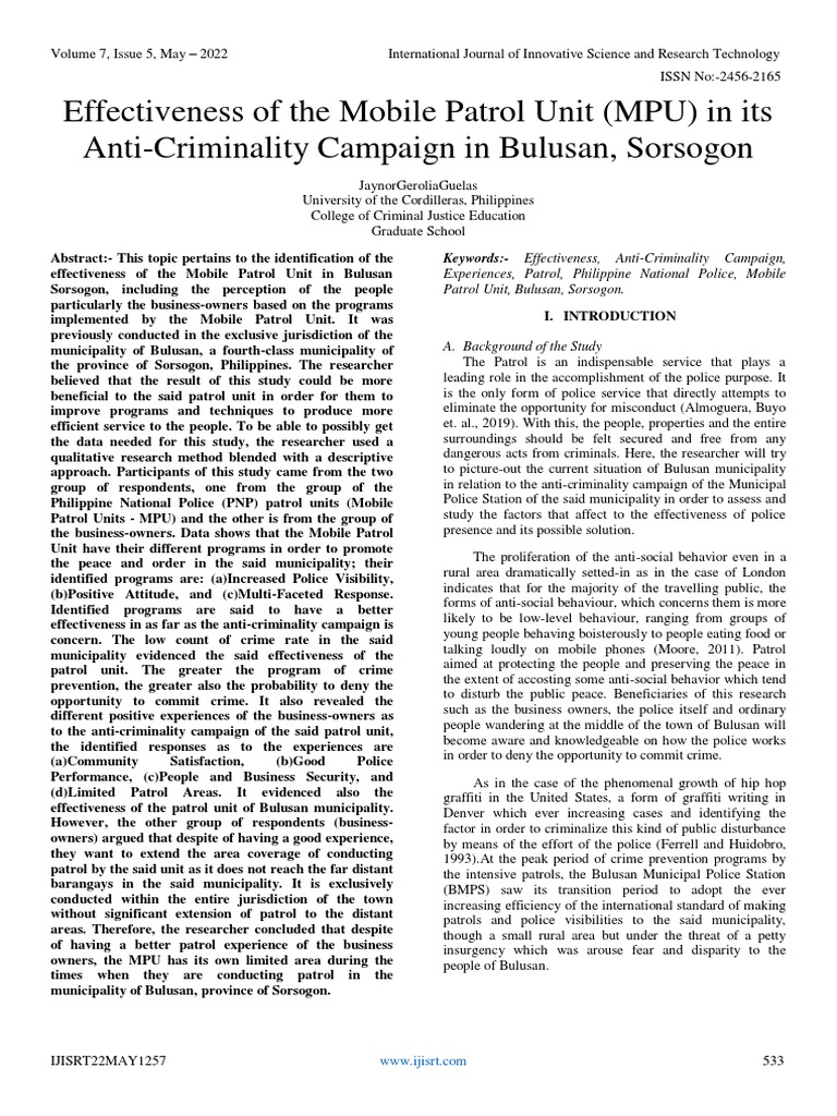 MPU's Impact on Crime in Bulusan | PDF | Police | Crime & Violence