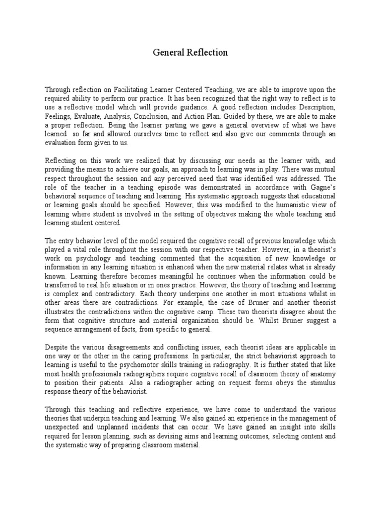 General Reflection in Portfolio | PDF | Learning | Theory