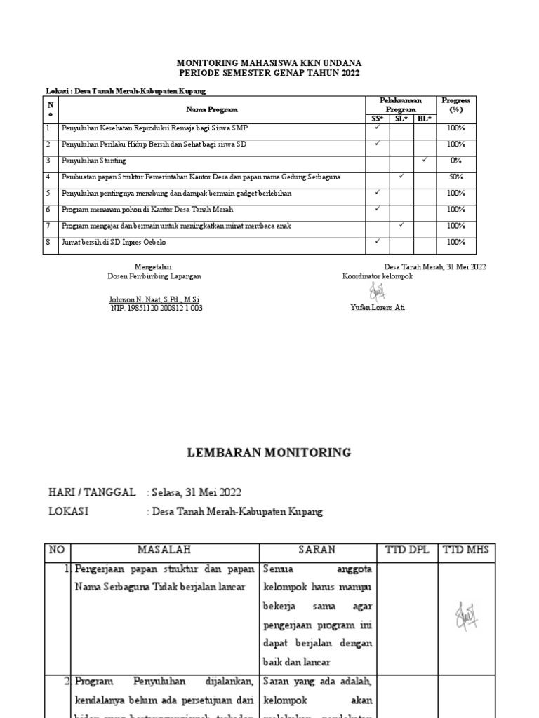 Format Monitoring KKN | PDF