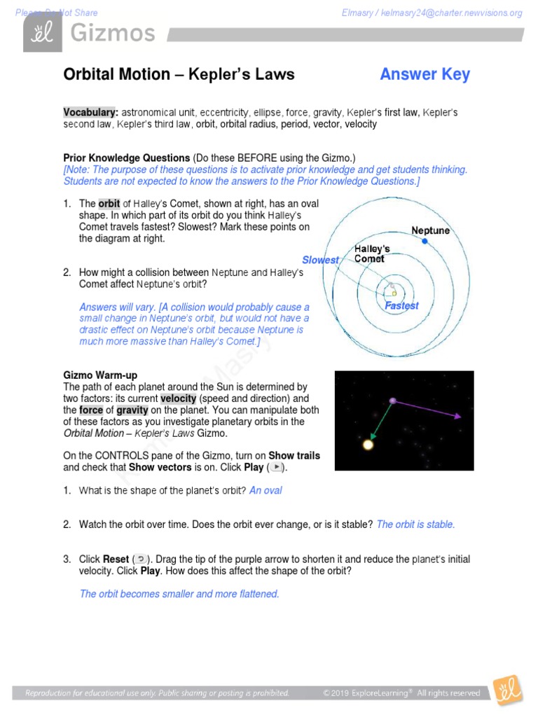 Orbital Motion - Kepler's Laws: Answer Key | PDF | Orbit | Planets