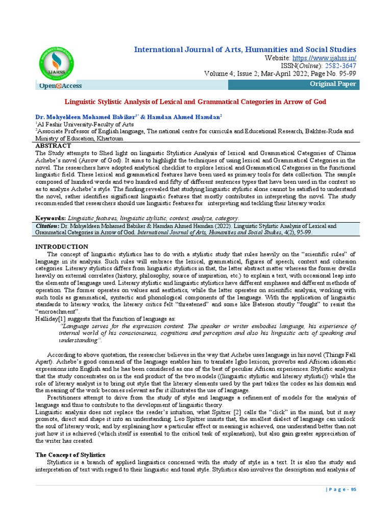 Linguistic Stylistic Analysis of Lexical and Grammatical Categories in ...