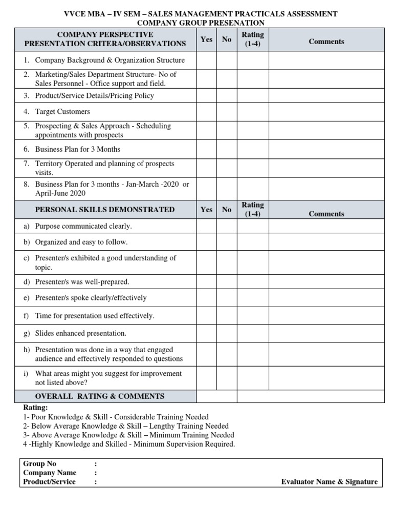 Selling Skills Evaluation Form Level 1 | PDF