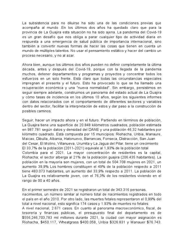 Ensayo Estudio Socioeconomico de La Guajira 2021 (Cesar Celedon) | PDF ...