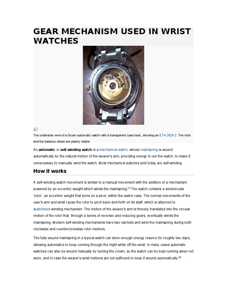 Gear Mechanism Used in Wrist Watches | PDF | Watch | Clock