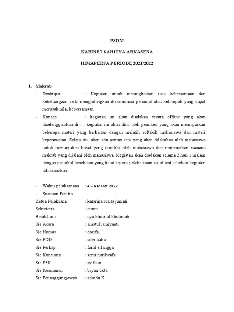 Rencana Proker PSDM 21 | PDF