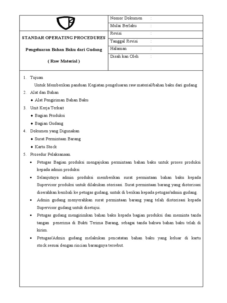 SOP Pengeluaran Raw Material | PDF
