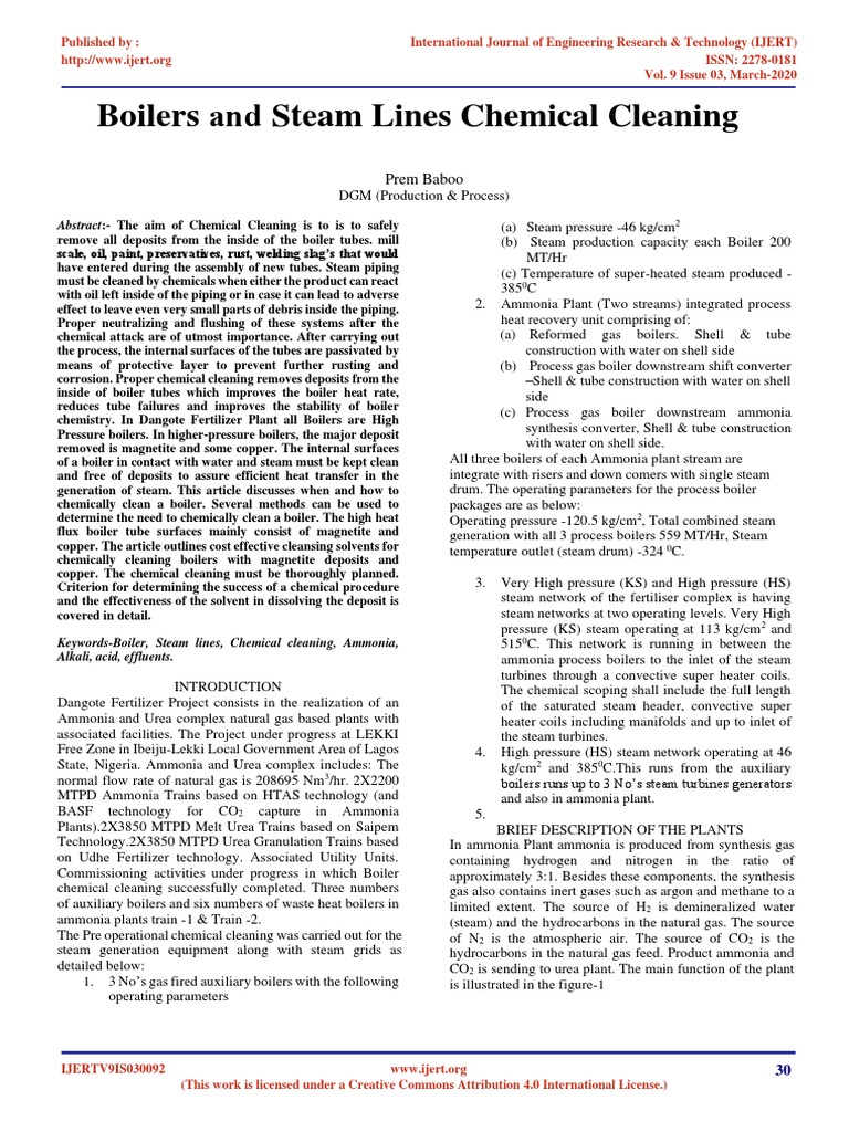 Boilers and Steam Lines Chemical Cleaning | PDF | Steam | Boiler