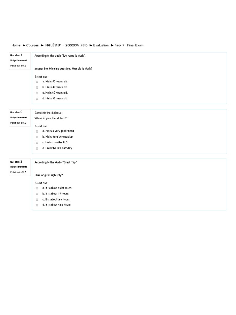 Task 7 - Final Exam | PDF | Lunch | Linguistics