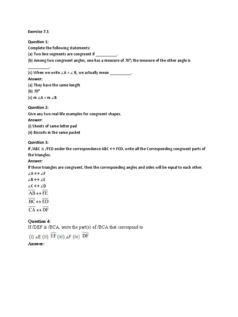 Exercise 7.1: If /DEF /BCA, Write The Part(s) of /BCA That Correspond ...