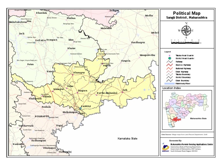 Political Map: Sangli District, Maharashtra | PDF | Fresh Water | Water ...