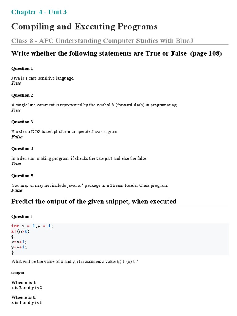 Chapter 4 Unit 3 Compiling And Executing Programs Web Pdf Class Computer Programming