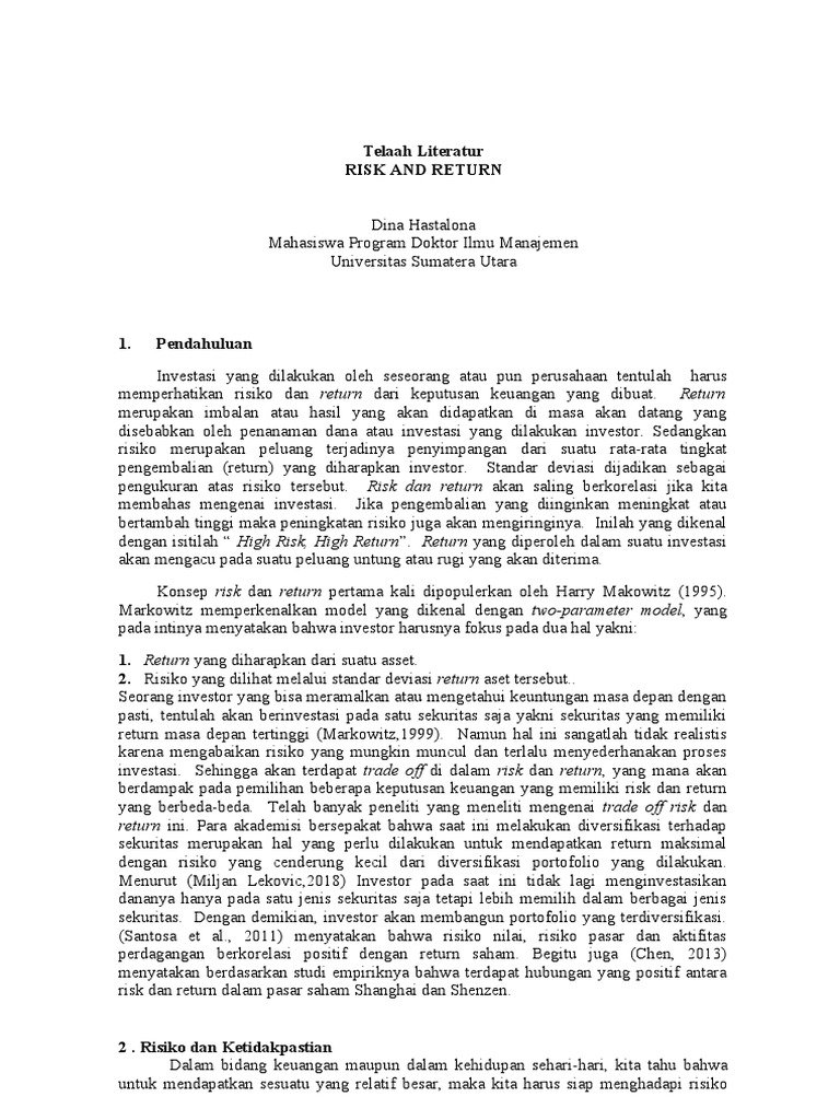 RISK AND RETURN Final Revisi | PDF | Pengelolaan Keuangan & Uang