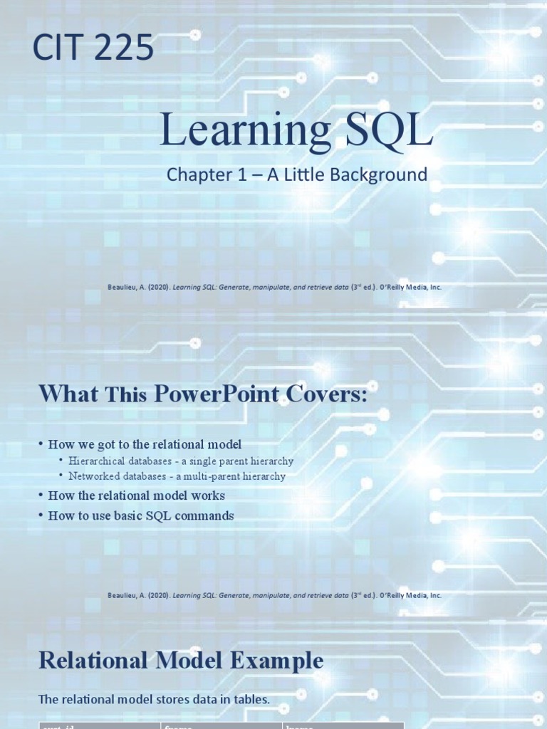 Learning SQL: Chapter 1 - A Little Background | PDF | Relational Database | Sql