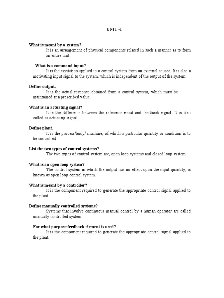 Control Systems Two Marks Question | PDF | Control Theory | Control System