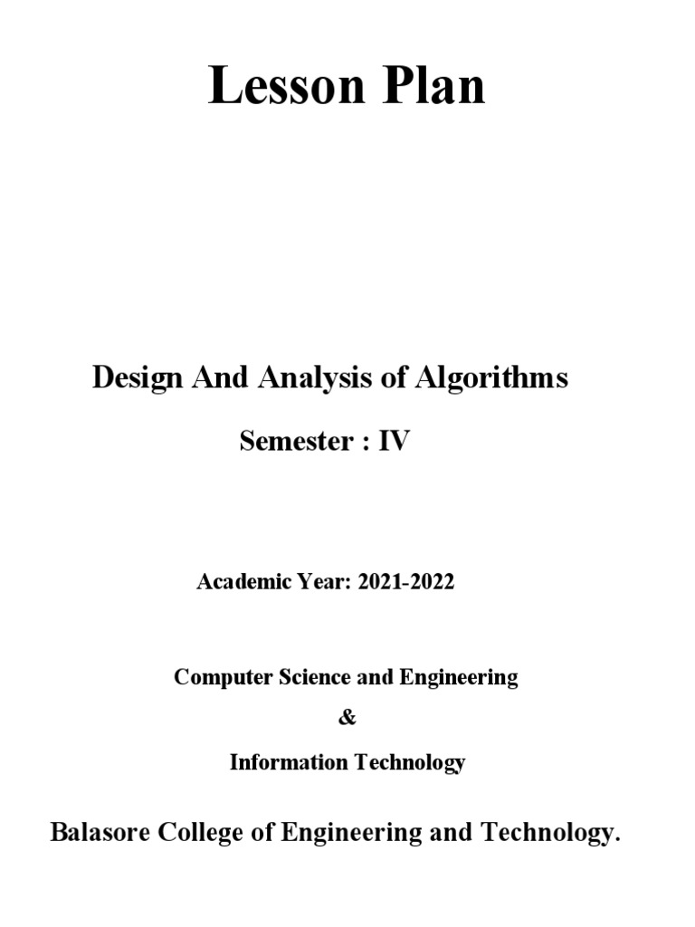 Final Lesson Plan DAA | PDF | Computational Complexity Theory | Time ... Final Lesson Plan DAA | PDF | Computational Complexity Theory | Time ...