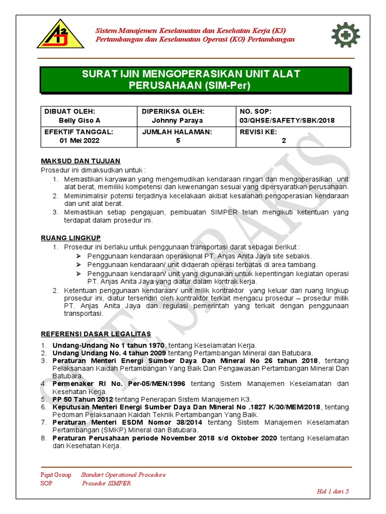Prosedur Pembuatan SIMPER Tambang | PDF