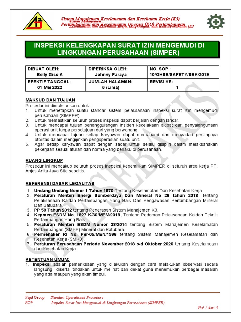 SOP Inspeksi SIMPER Pertambangan | PDF