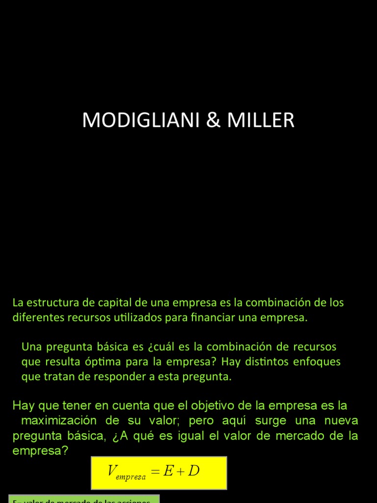 Teorema de Modigliani y Miller: Estructura de Capital | PDF | Compartir ...