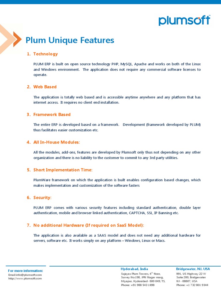 Plum Unique Features: 1. Technology | PDF | Enterprise Resource ...