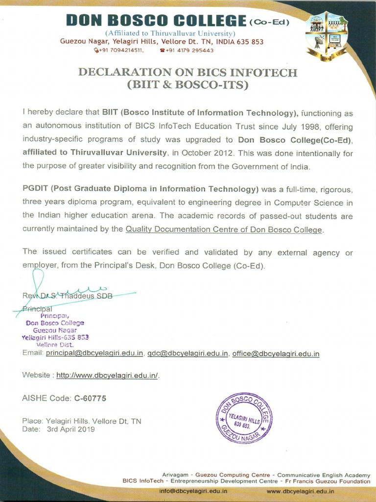 Biit Declaration On Bics Infotech | PDF