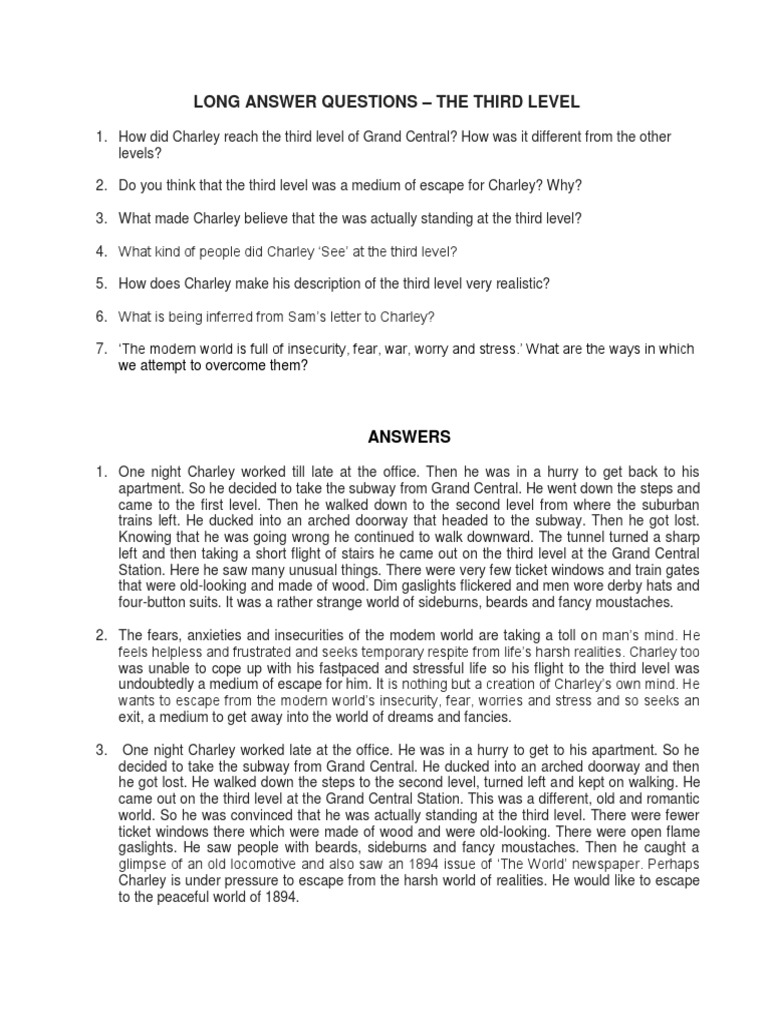 Long Questions - The Third Level | PDF