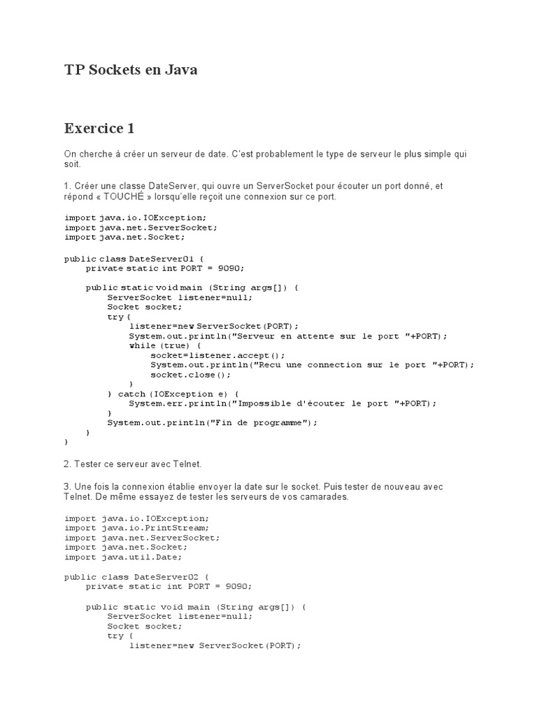 TP Sockets en Java | PDF | Serveur (Informatique) | Java (Langage de programmation)