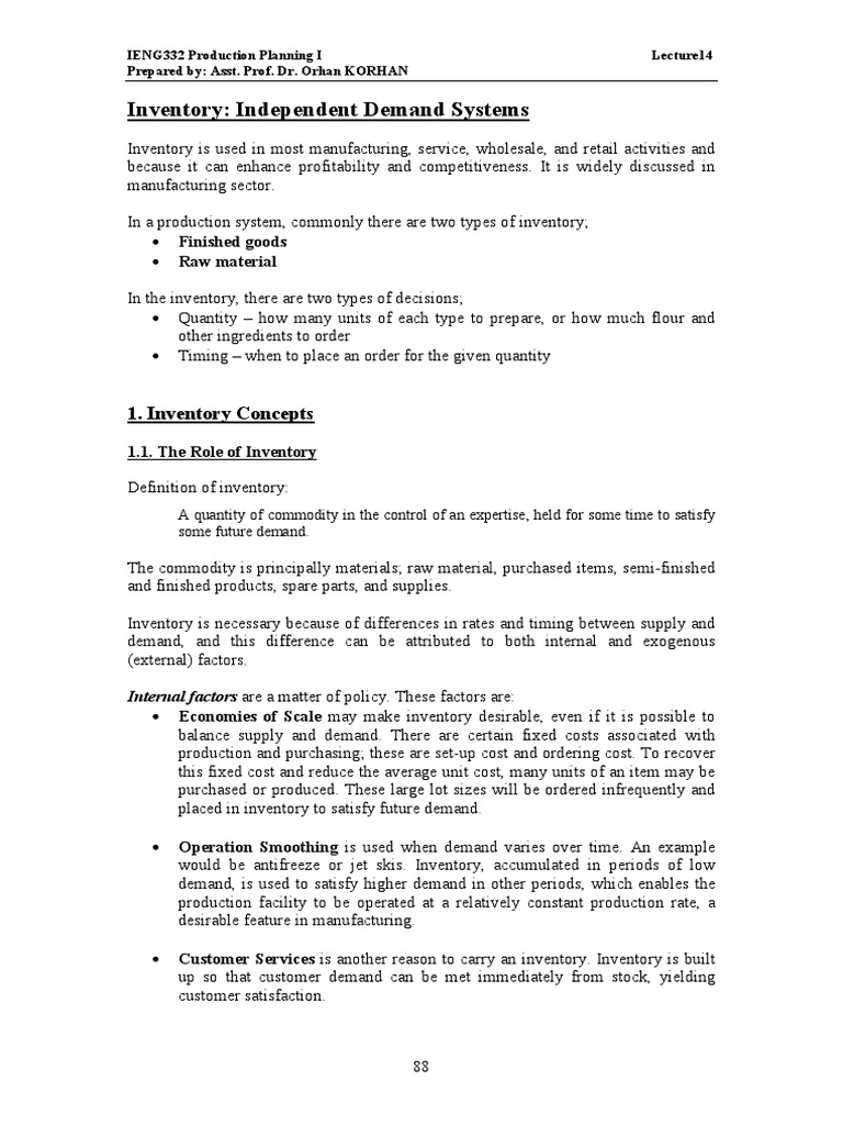 Inventory Independent Demand Systems Pdf Inventory Demand