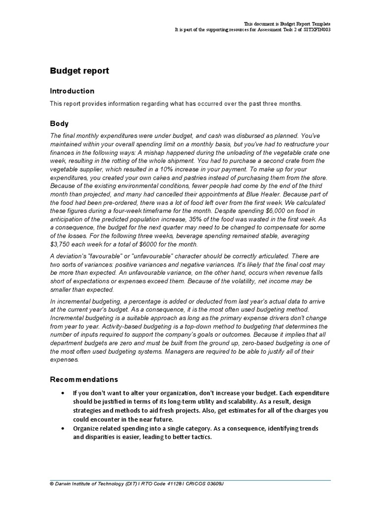 Budget Report Template | PDF | Budget | Expense