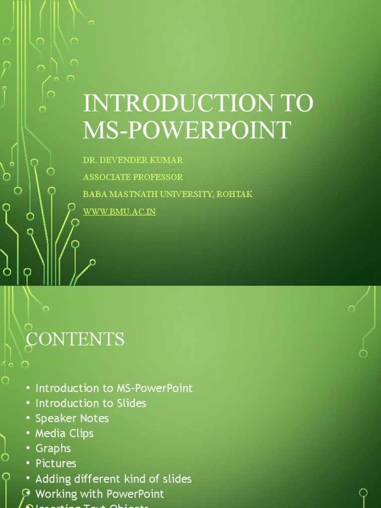 Introduction To Ms-Powerpoint: Dr. Devender Kumar Associate Professor ...