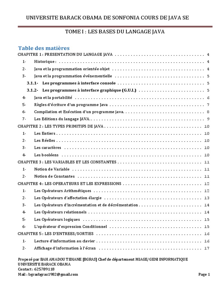 Cours Java Tome 1 | PDF | Java (Langage de programmation) | Structure de contrôle