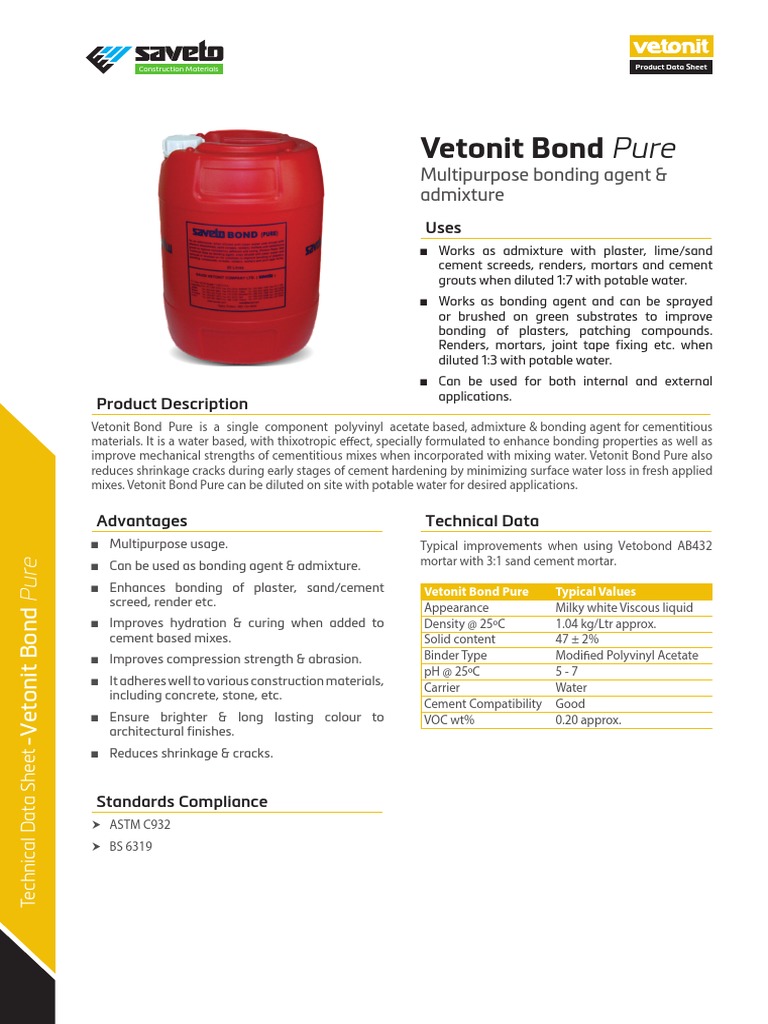 Vetonit Bond Pure Technical Data Sheet | PDF | Concrete | Cement