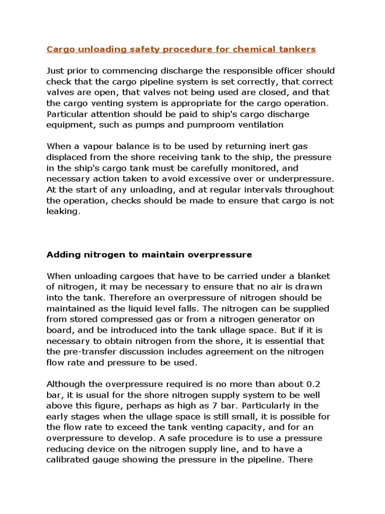 Chemical Tanker Unloading Guide | PDF | Business