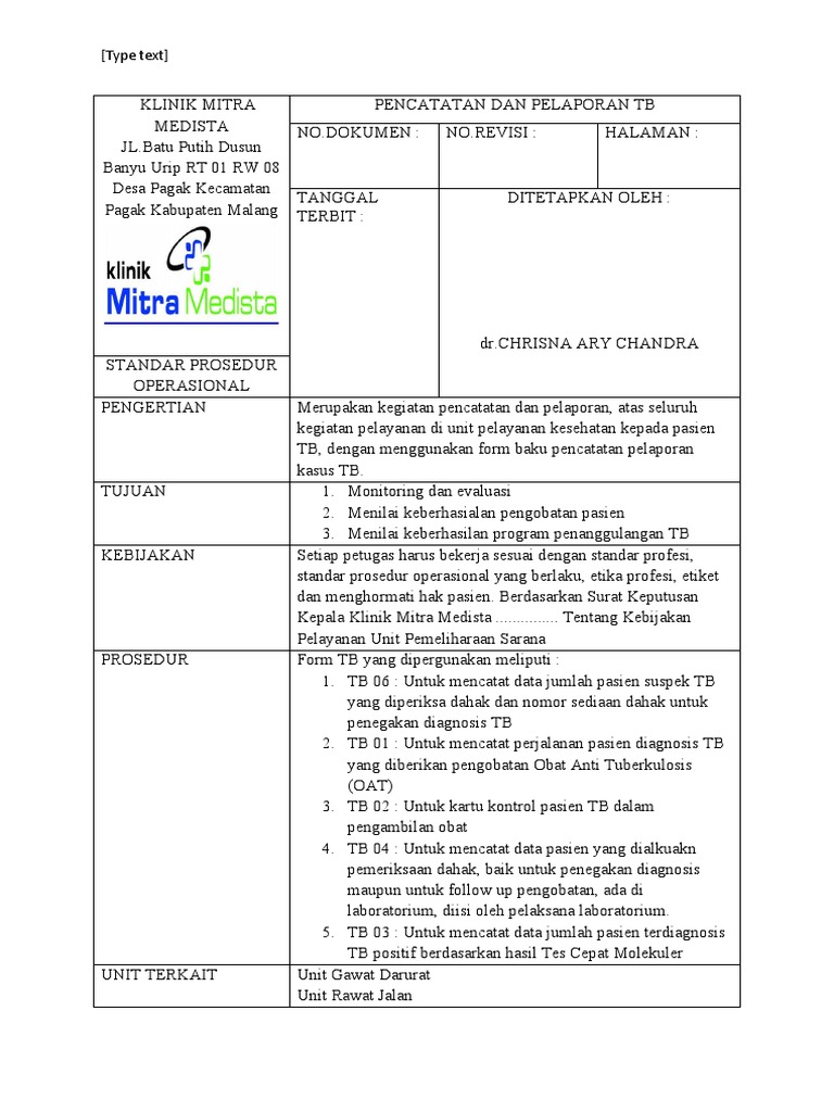 Sop Pelaporan TB Klinik | PDF