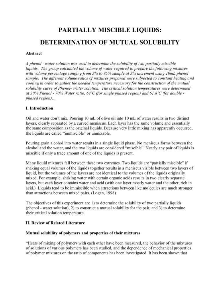 Partially Miscible Liquids | PDF | Solution | Phase (Matter)