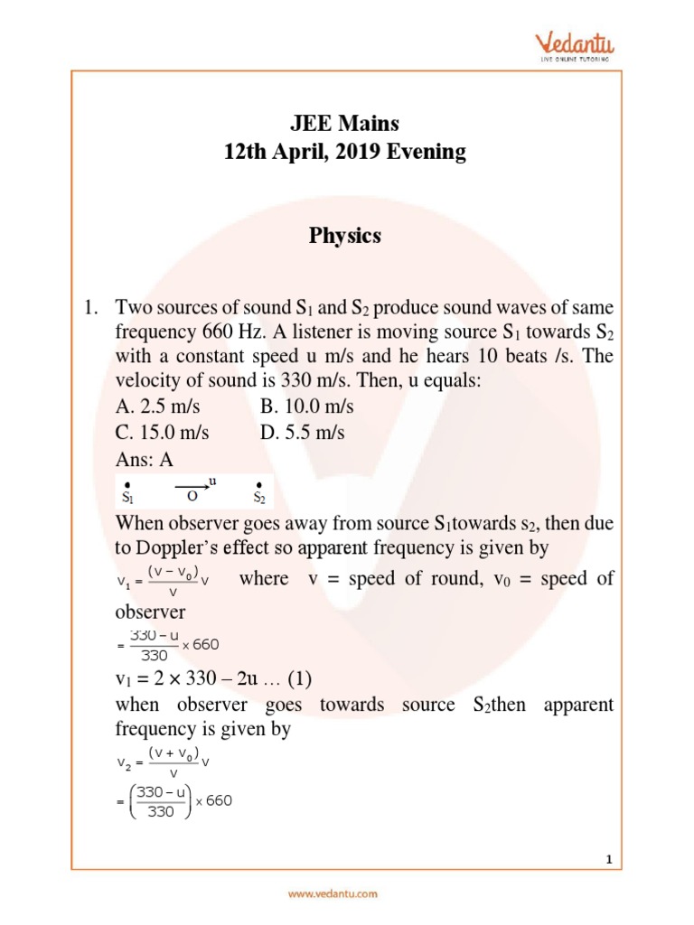 JEE Mains 2019 Physics Questions Analysis | PDF | Frequency Modulation ...