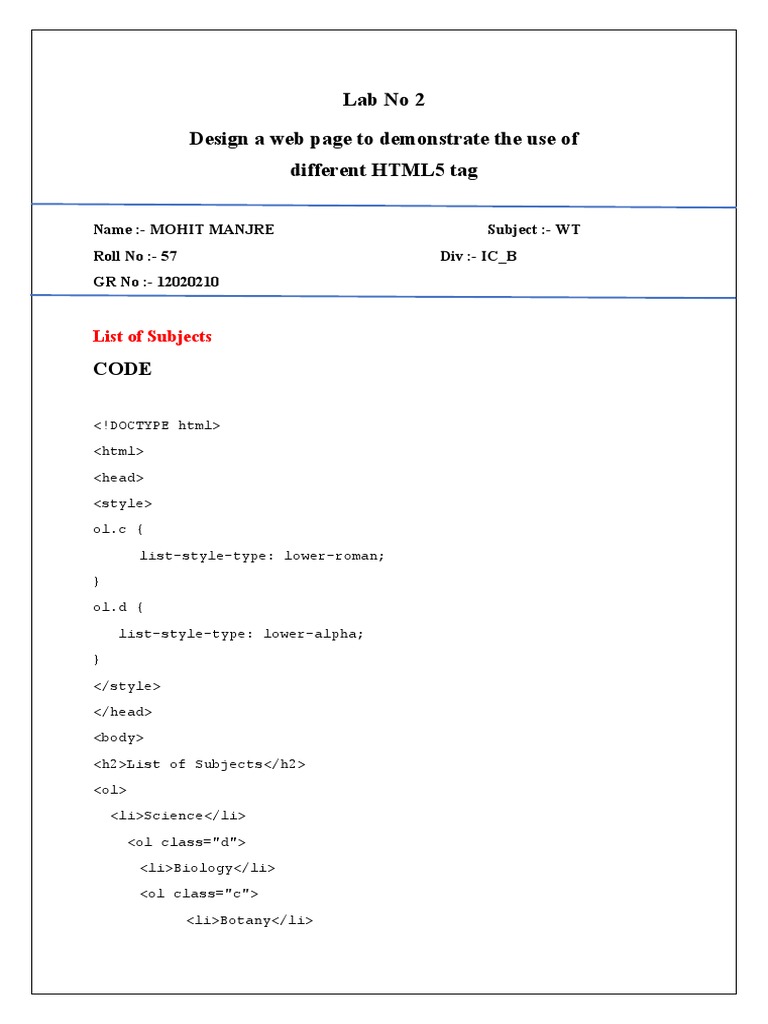 Lab No 2 | PDF | Html | Internet & Web