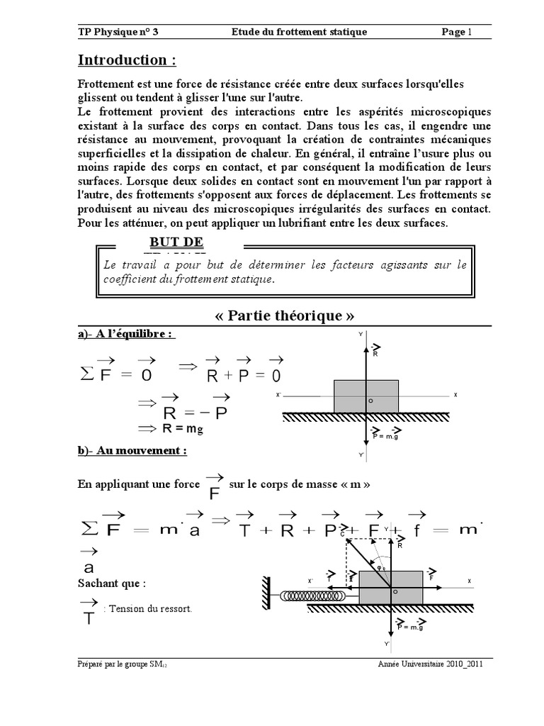 Coefficient de frottement statique étudié | PDF | Friction | Physique