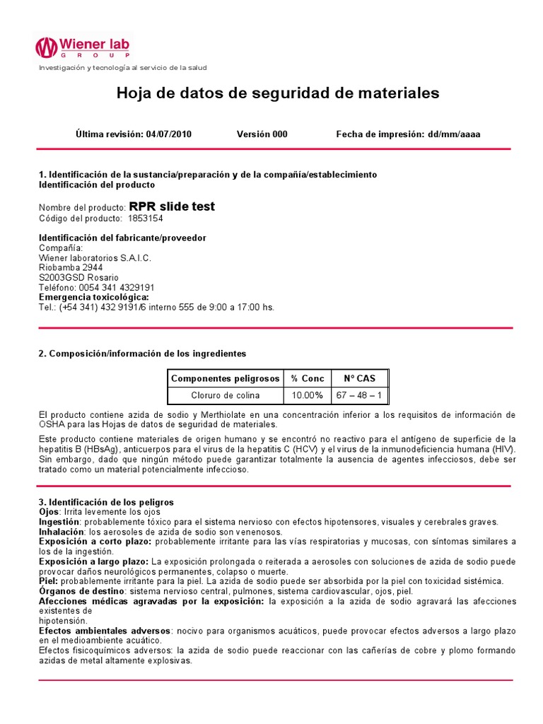 RPR Slide Test ES | PDF | Salud y bienestar | Ciencia y matemáticas