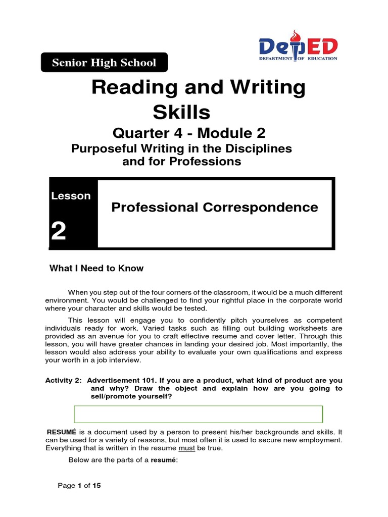 Reading and Writing | PDF | Memorandum | Résumé