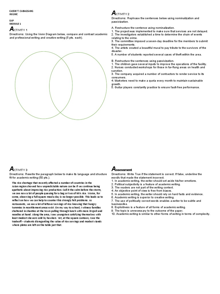 Ctivity 2 Directions: Rephrase The Sentences Below Using Nominalization and | PDF | Corporations ...