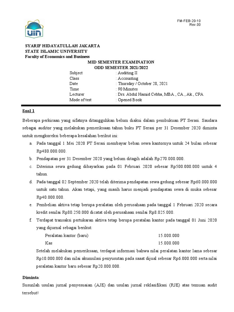 Soal UTS Auditing II - Kelas 5D - Abdul Hamid Cebba | PDF