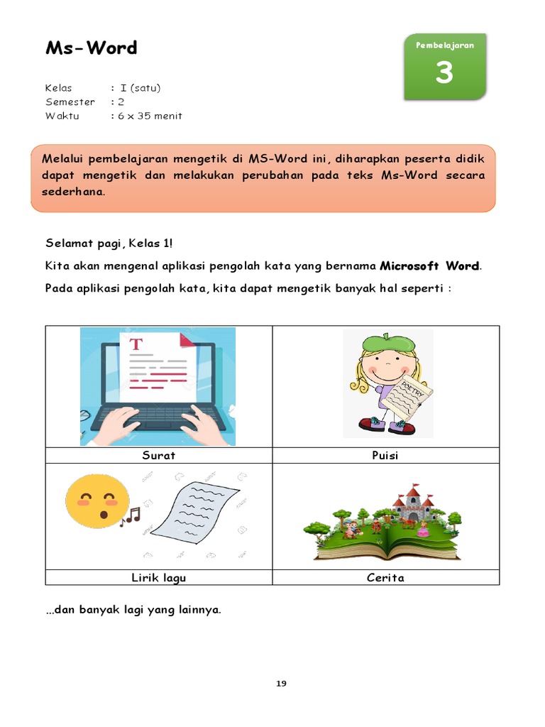 LKPD TIK Kelas 1 2021-2022 - Ms Word | PDF