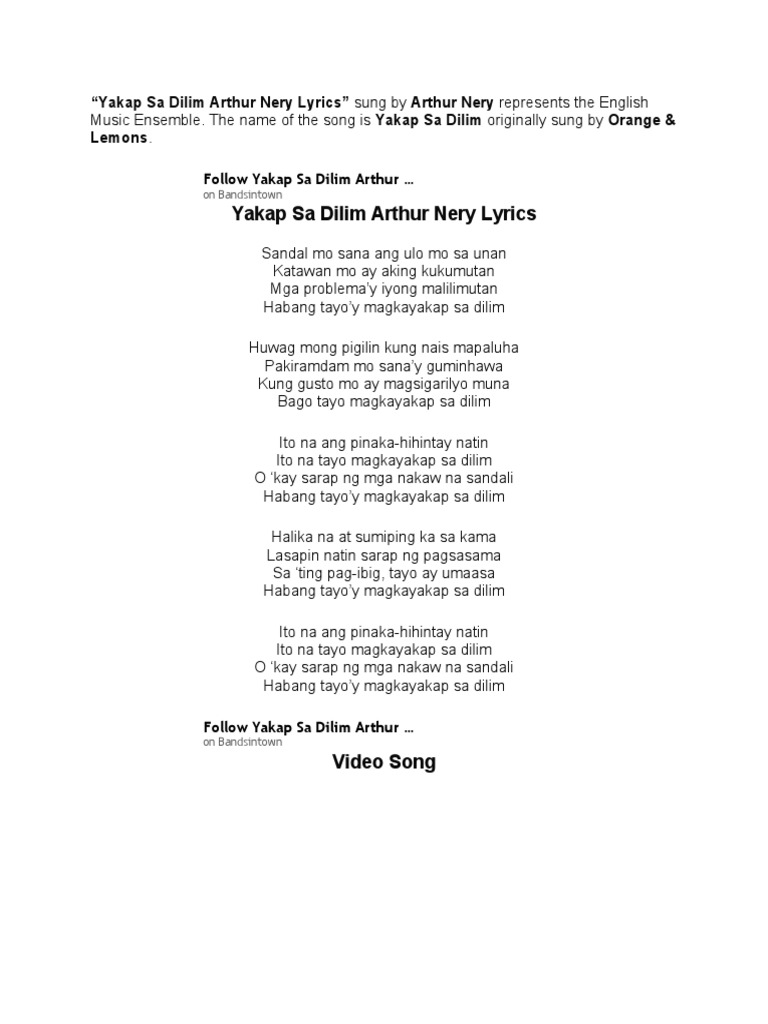 Yakap Sa Dilim Arthur Nery Lyrics | PDF