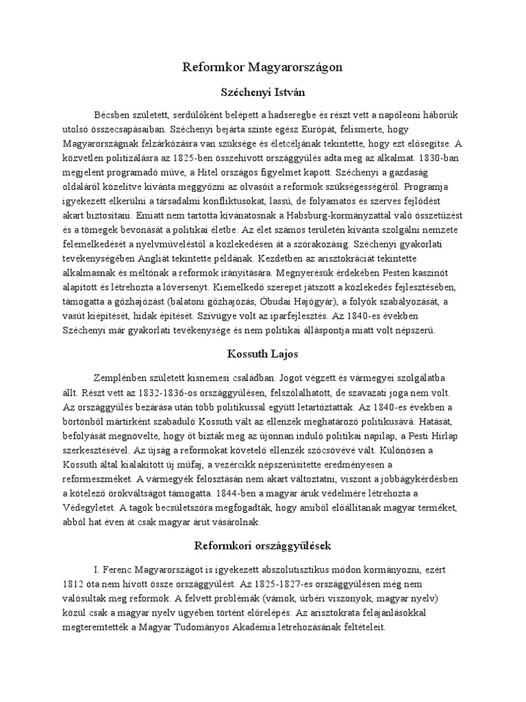 Reformkor Magyarországon | PDF