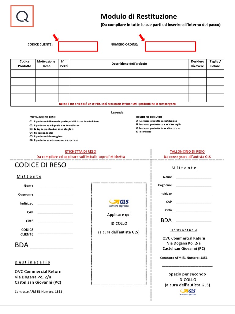 Modulo Di Restituzione GLS - 2020 | PDF